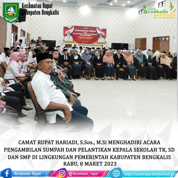 Camat Rupat Hariadi, S.Sos., M.Si Menghadiri Acara Pengambilan Sumpah dan Pelantikan Kepala ...