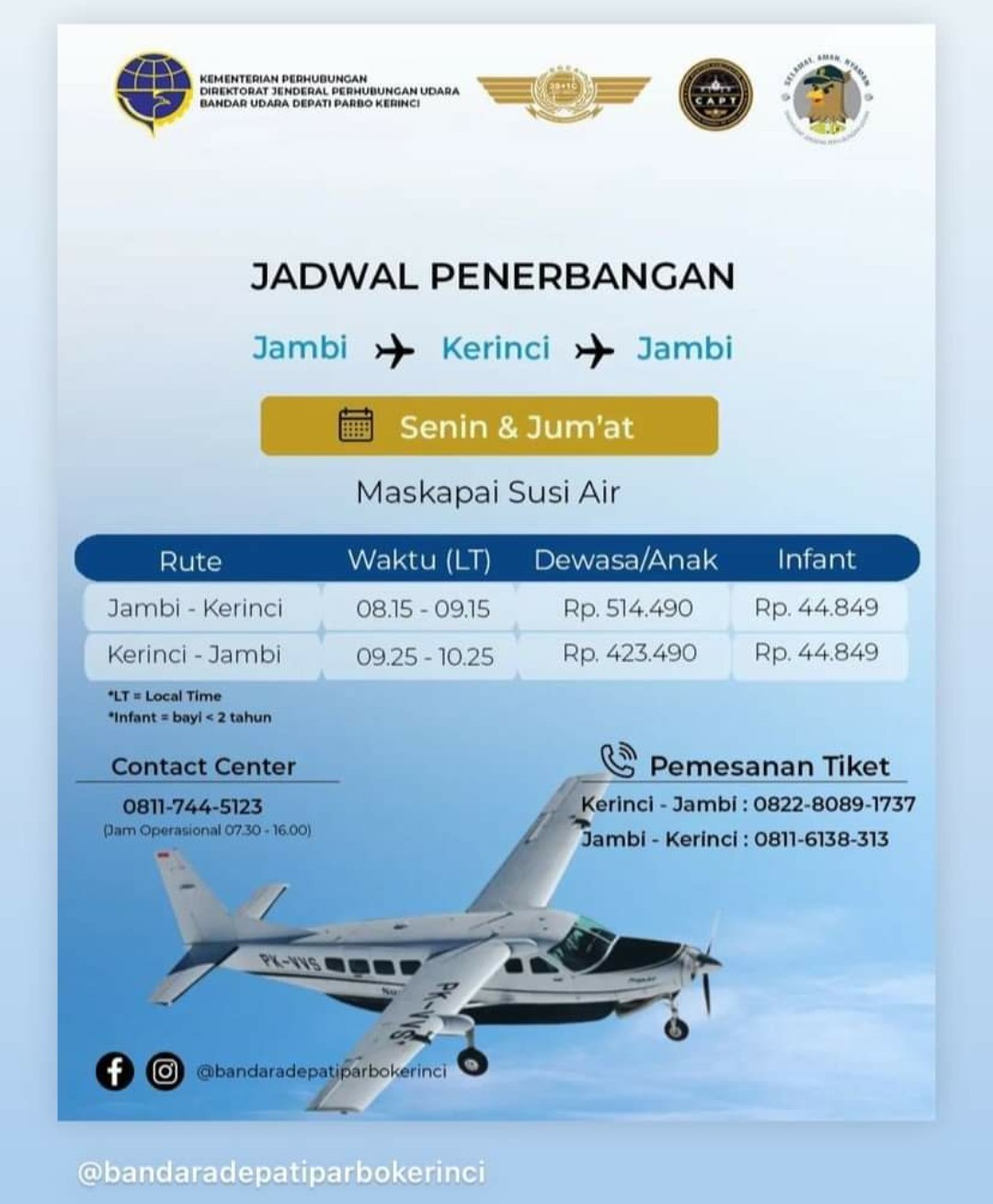 Pesawat Susi Air, Sukses Mendarat Perdana Terbangi Rute Kerinci - Jambi di Bandara Depati Parbo ...
